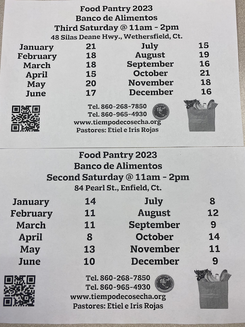 2023 Food Pantry Schedule | Ministerios Tiempo de Cosecha